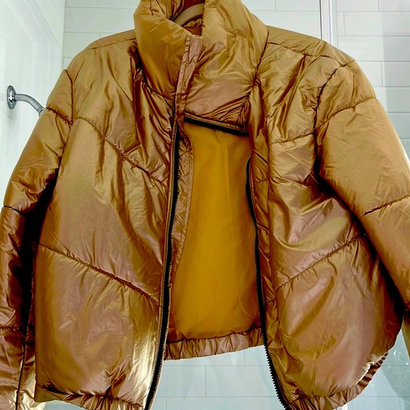Jackets & Coats | Gold Puffer Jacket Worn Once Great Shape For Those ...